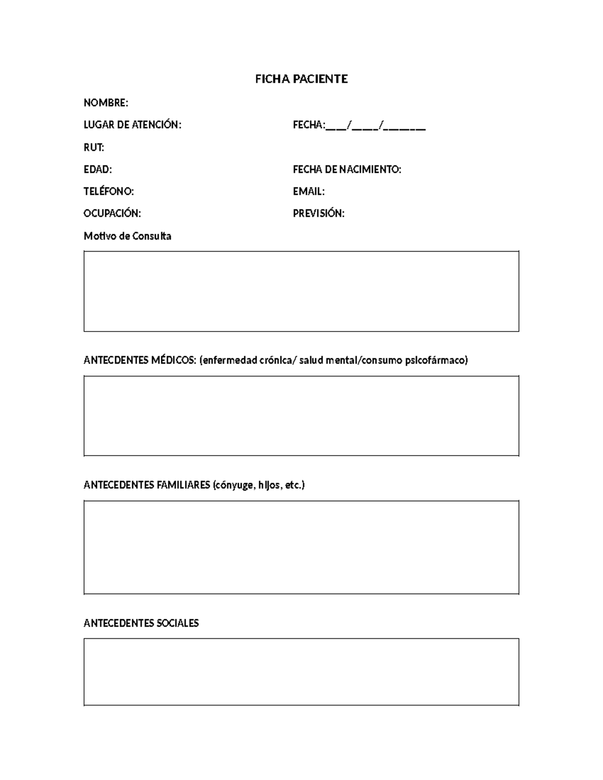 Ficha Paciente ejemplo - Psicologia - FICHA PACIENTE NOMBRE: LUGAR DE ...