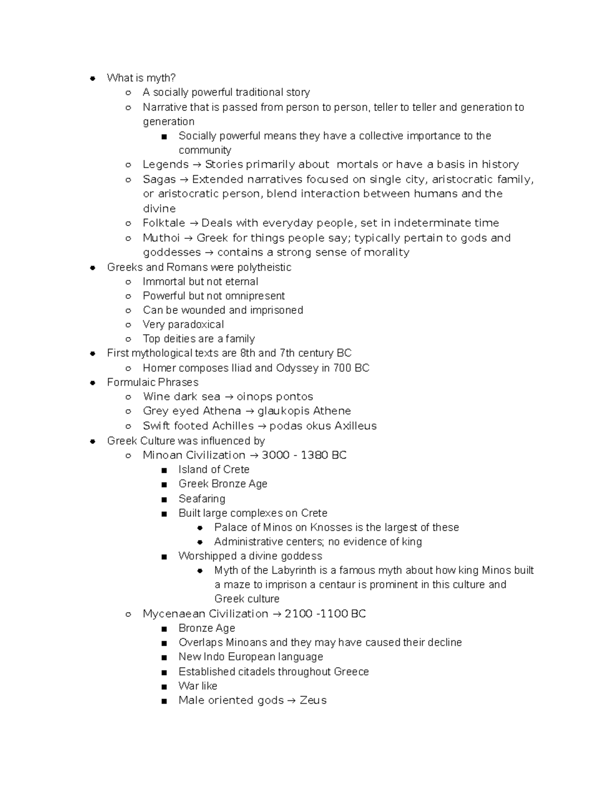 Origin of Myths - Detailed notes of the lecture. - What is myth? A ...