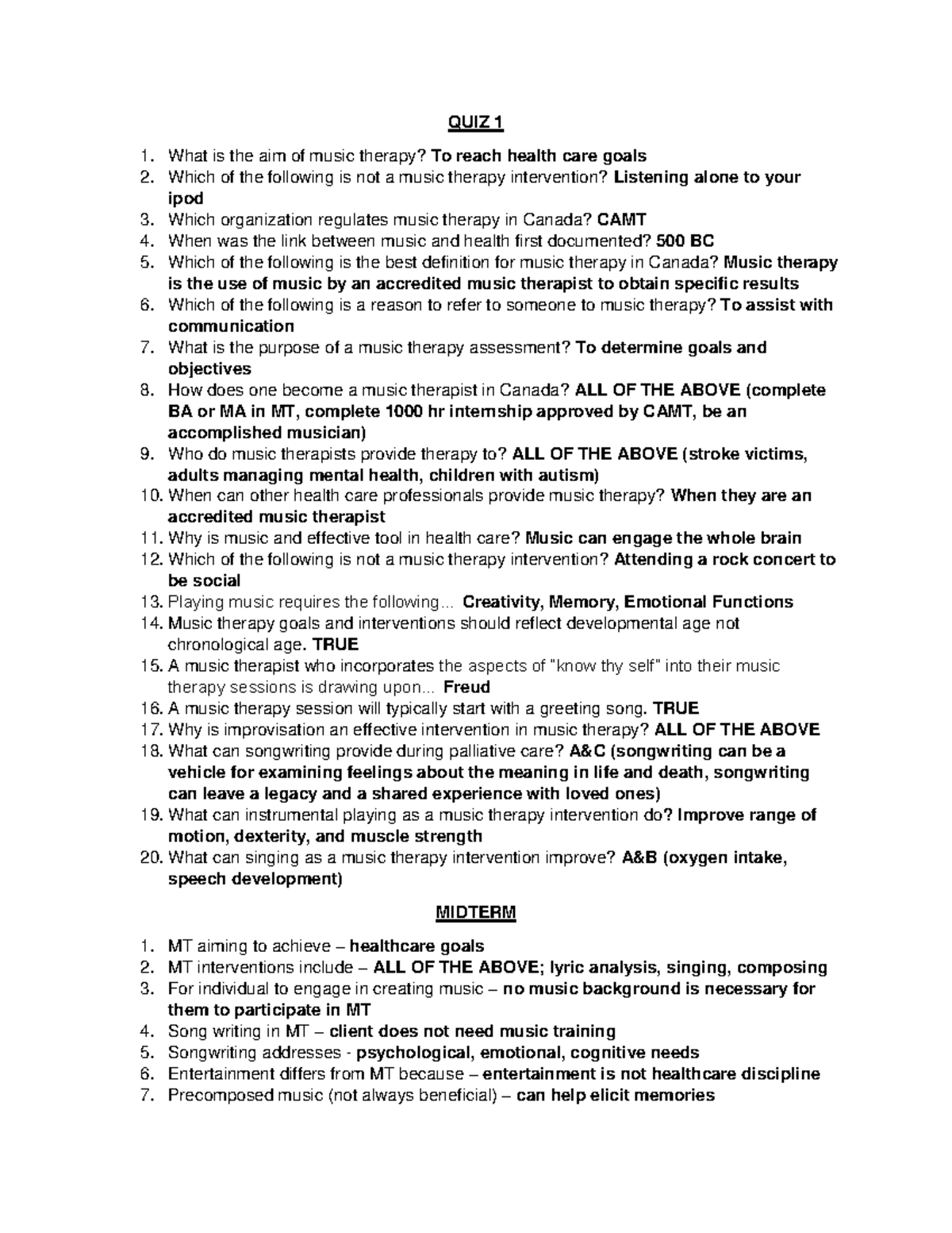 ALL- Midterm-AND- Quizzes-TEST-BANK - Music 2Mu3 - McMaster - Studocu