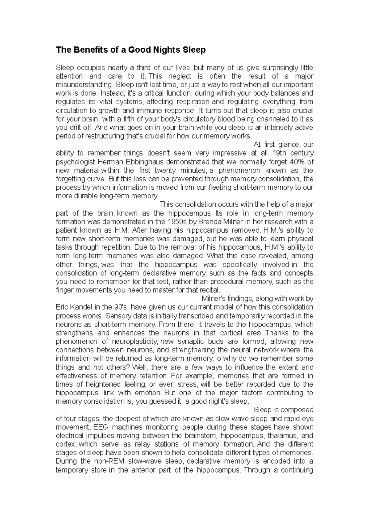 The Benefits of a Good Nights Sleep - This neglect is often the result ...