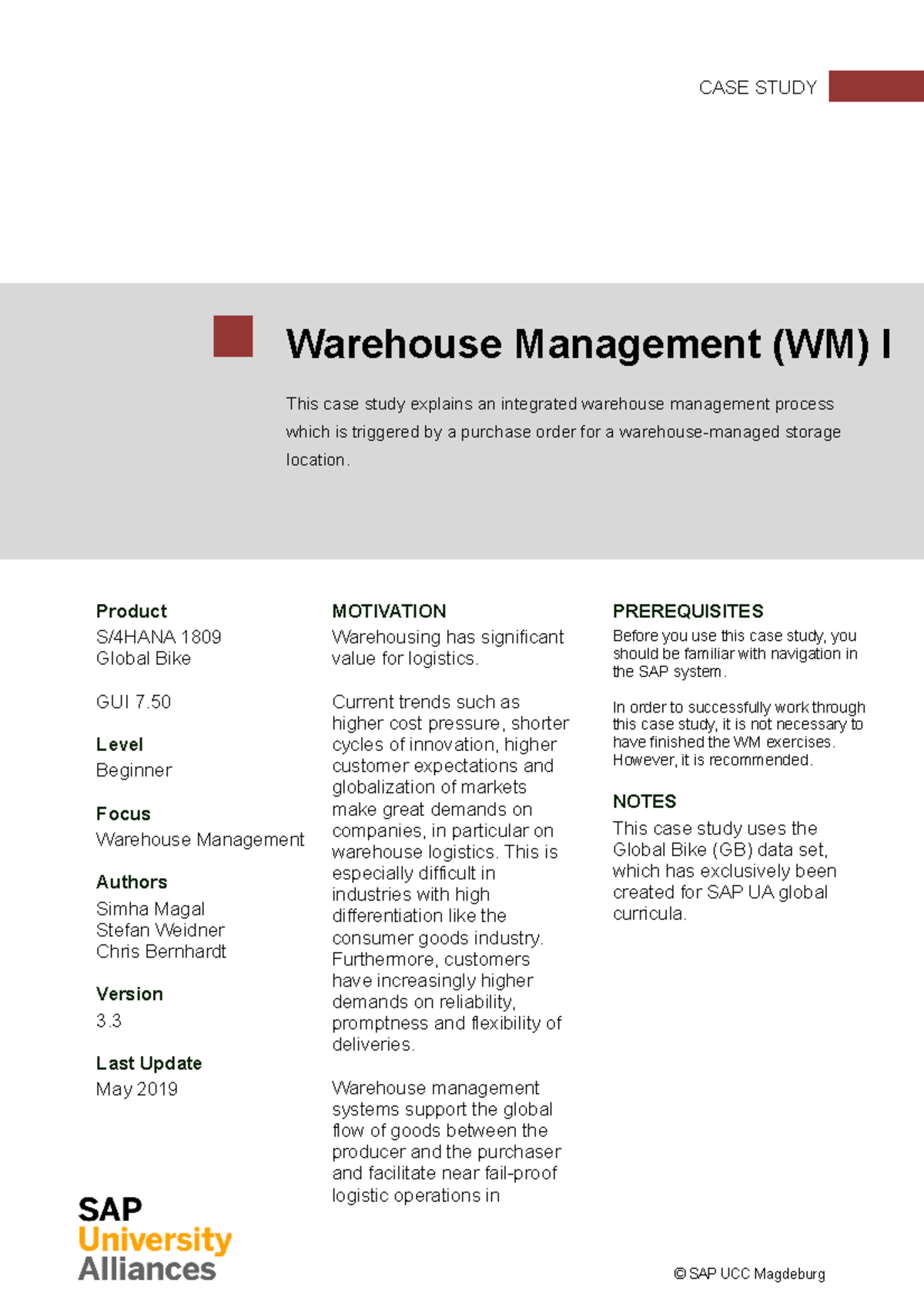Intro S4HANA Using Global Bike Case Study WM I GUI en v3 - Product S/4HANA 1809 Global Bike GUI ...