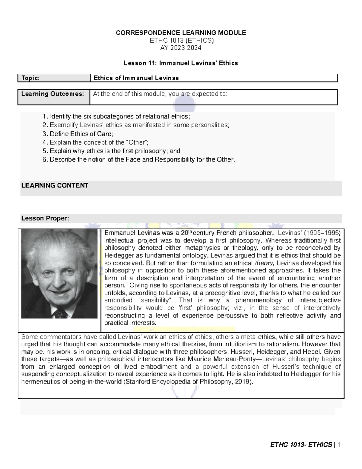Module-ETHC 1013 Week 11 - CORRESPONDENCE LEARNING MODULE ETHC 1013 ...