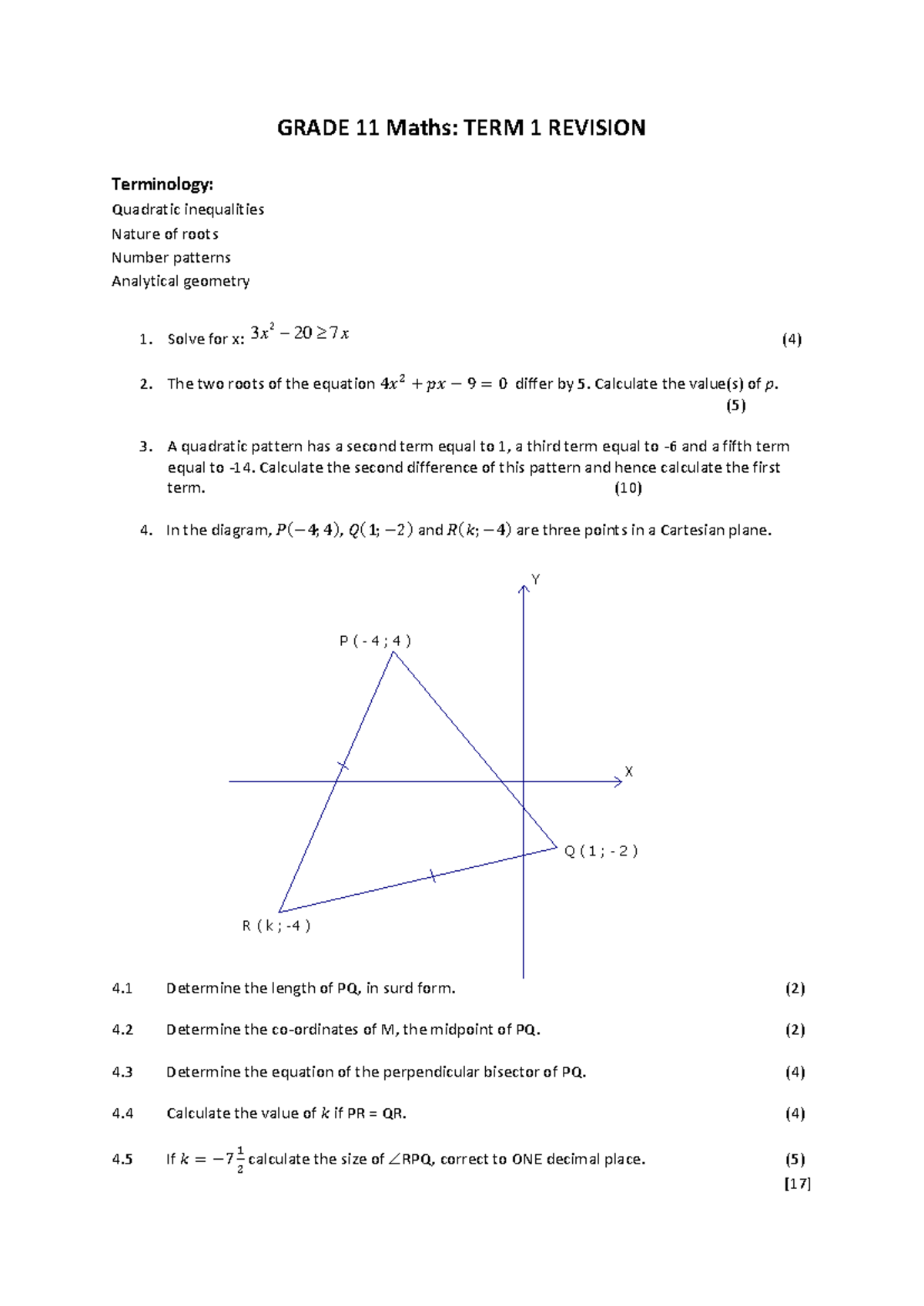 Gr 11 Maths 05 Term 1 Revision & Consolidation - GRADE 11 Maths: TERM 1 ...