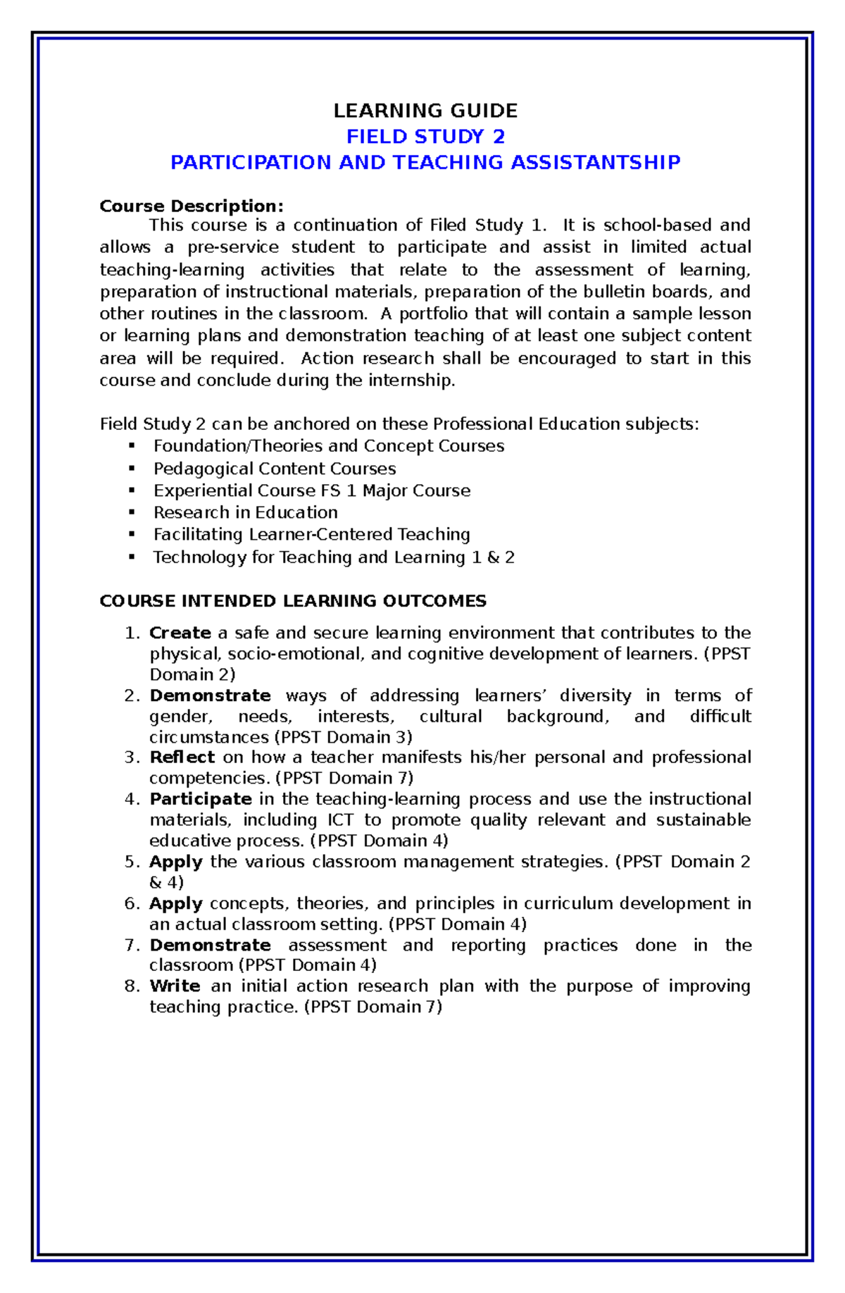 FS2- Episode 1 - This is for FS STUDENTS - LEARNING GUIDE FIELD STUDY 2 ...