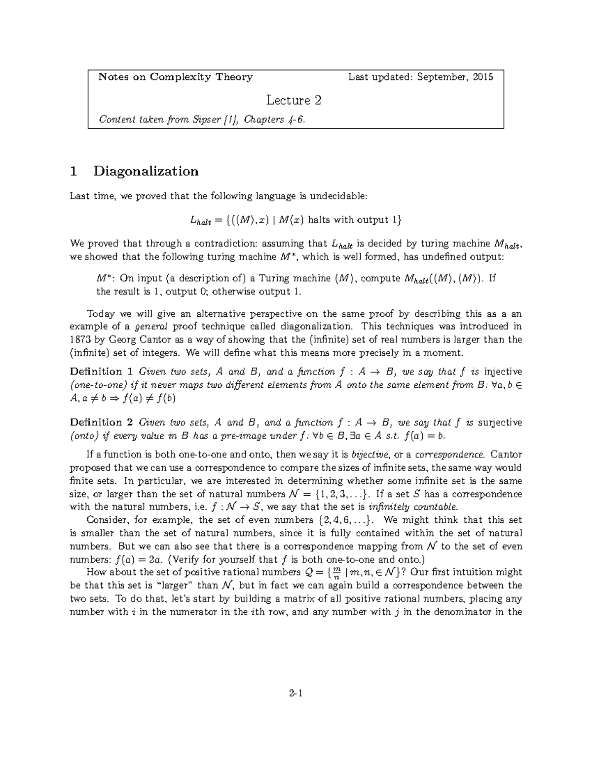 Lecture 02 2015 - Diagonalization - Notes on Complexity Theory Last ...