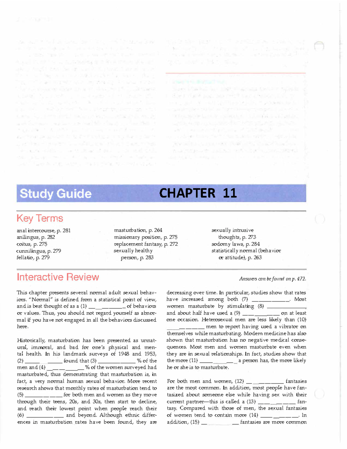 Chapter 11 Study Guide-1 - Study Guide Key Terms anal intercourse, p. 281 anilingus, p. 282 ...