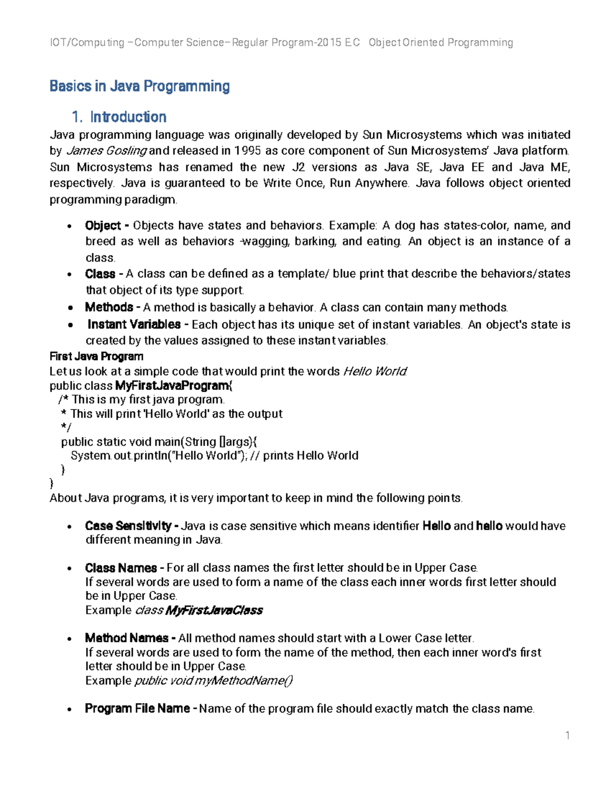 Chapter 2 oop - jklo;9l - BasicsinJavaProgramming 1 .Introduction - Studocu