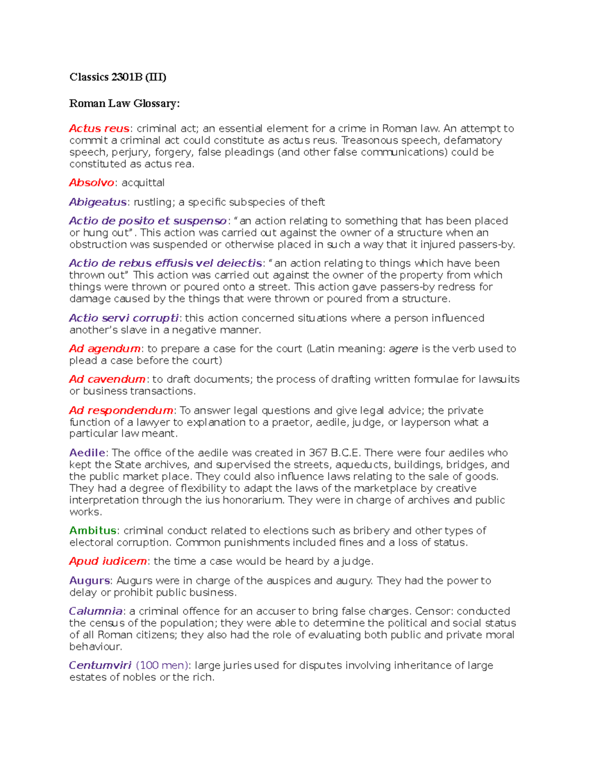 Classics 2301 (III) - Classical studies notes to help with exams ...