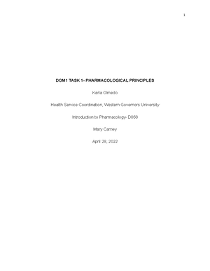 DOM1 Task Pharmacological Principles - DOM1 TASK 1- PHARMACOLOGICAL ...