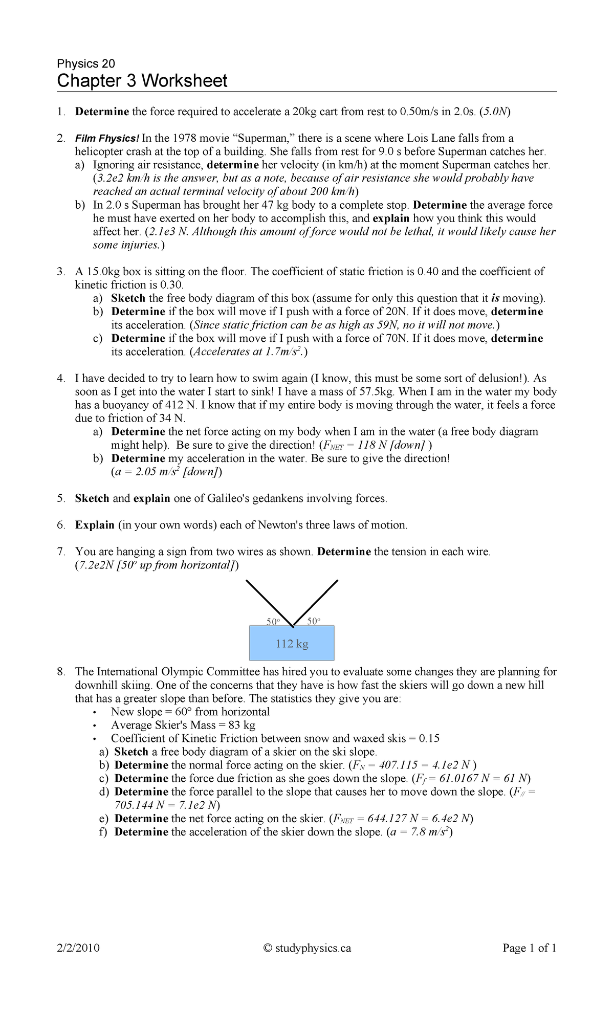 07 chapter 03 ws - practice worksheet - Physics 20 Chapter 3 Worksheet ...