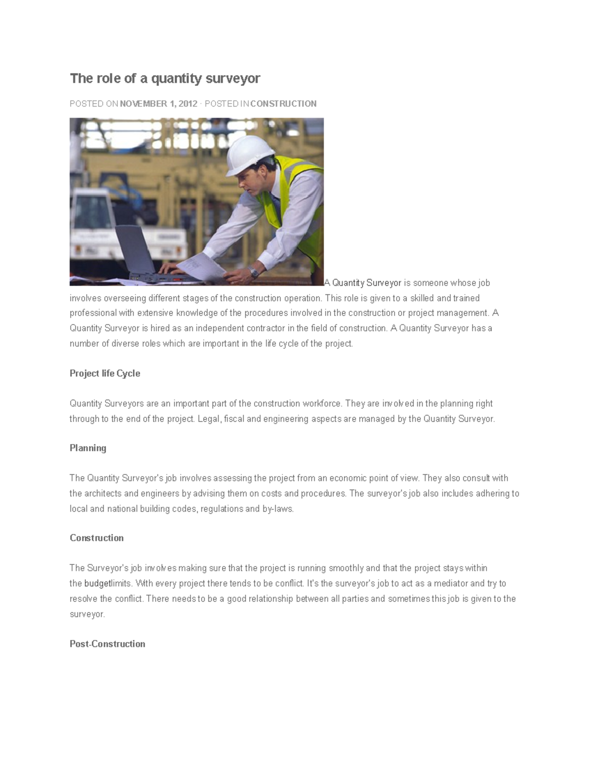 The role of a quantity surveyor - The role of a quantity surveyor ...