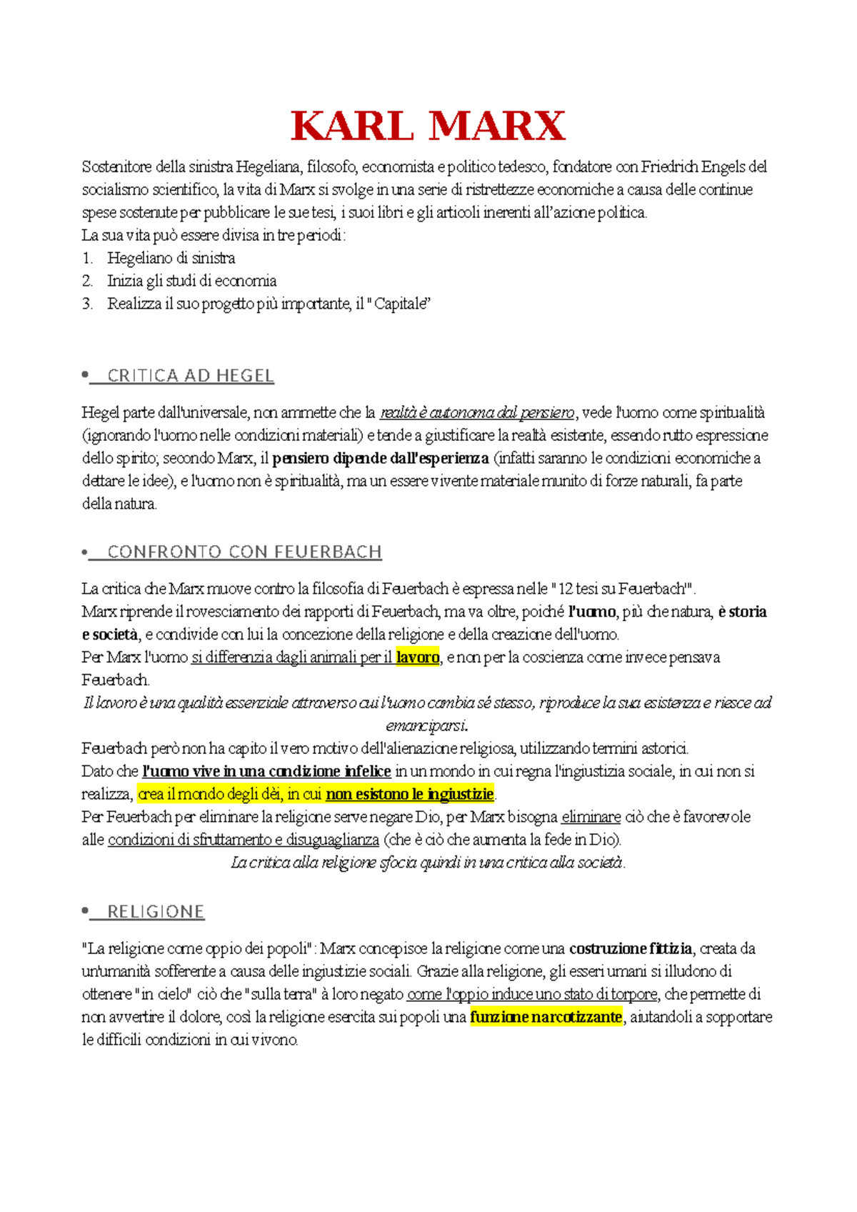KARL MARX - FILOSOFIA - KARL MARX Sostenitore della sinistra Hegeliana ...