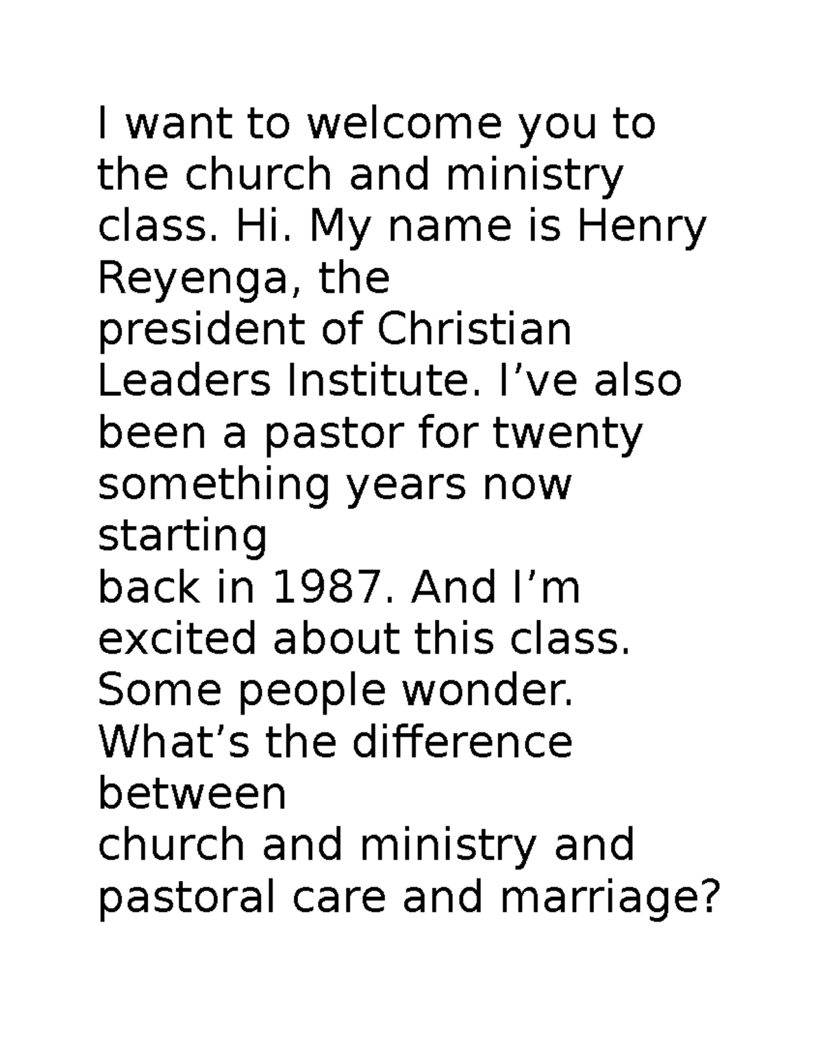 Seven Connections Ministry Model - I want to welcome you to the church ...