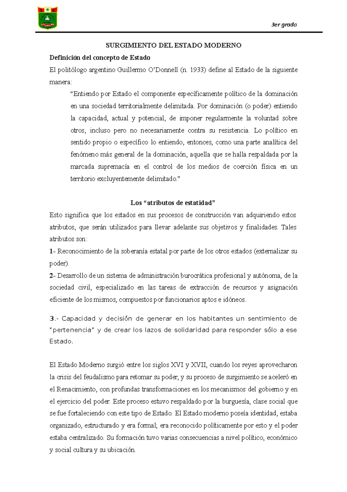 El estado moderno - S VDS SD S - 3er grado SURGIMIENTO DEL ESTADO ...