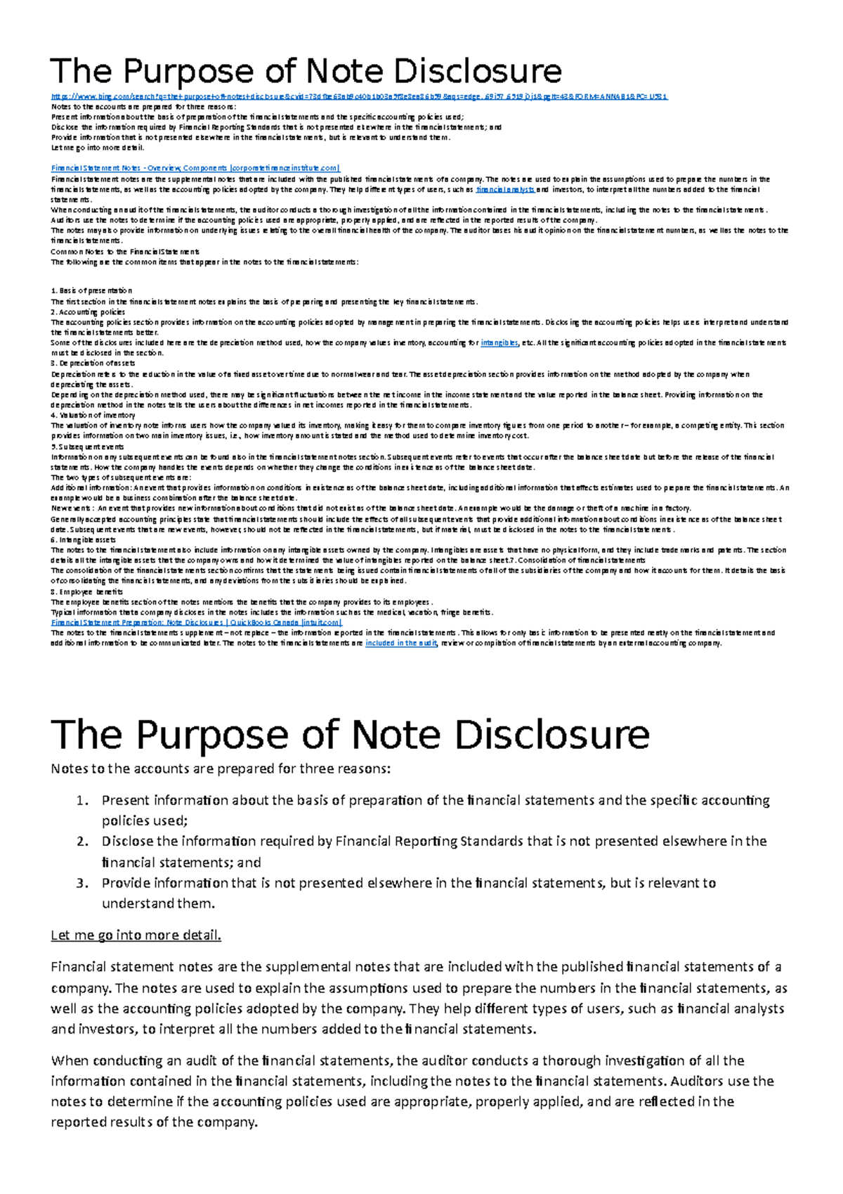Purpose of Note Disclosure in Financial Statements - Studocu