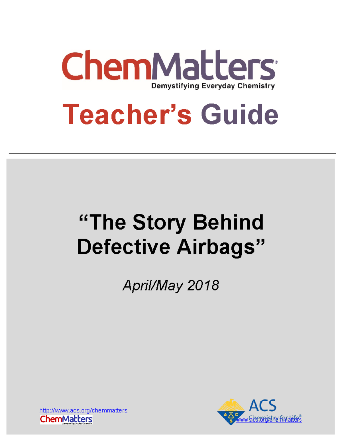 Airbags-tg - acs/chemmatters Teacher’s Guide “The Story Behind ...