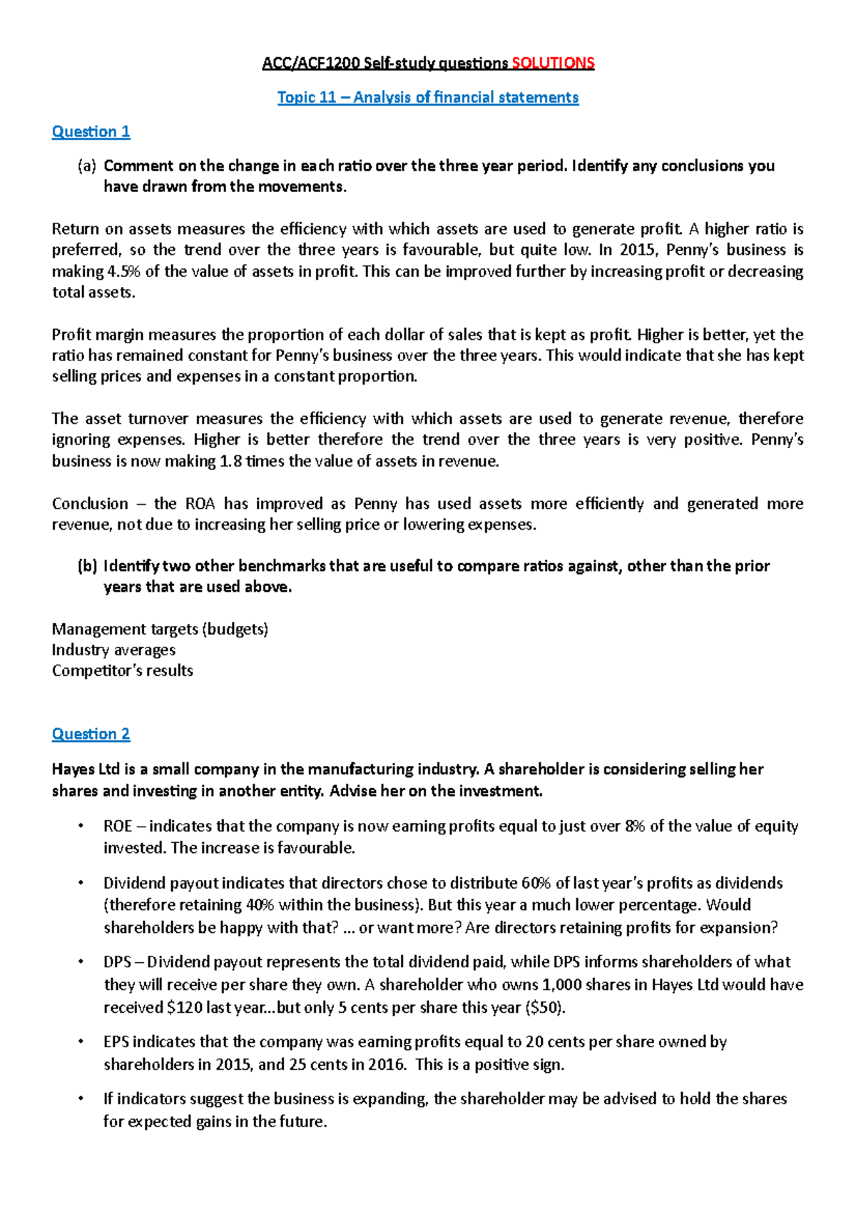 ACC ACF1200 Topic 11 Solutions to Questions for self-study - ACC ...