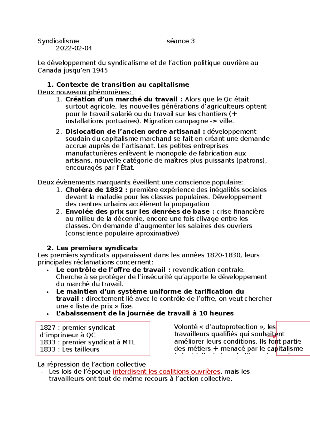 Séance 3 avec Émilie Lessard-Mercier (Le développement du syndicalisme ...