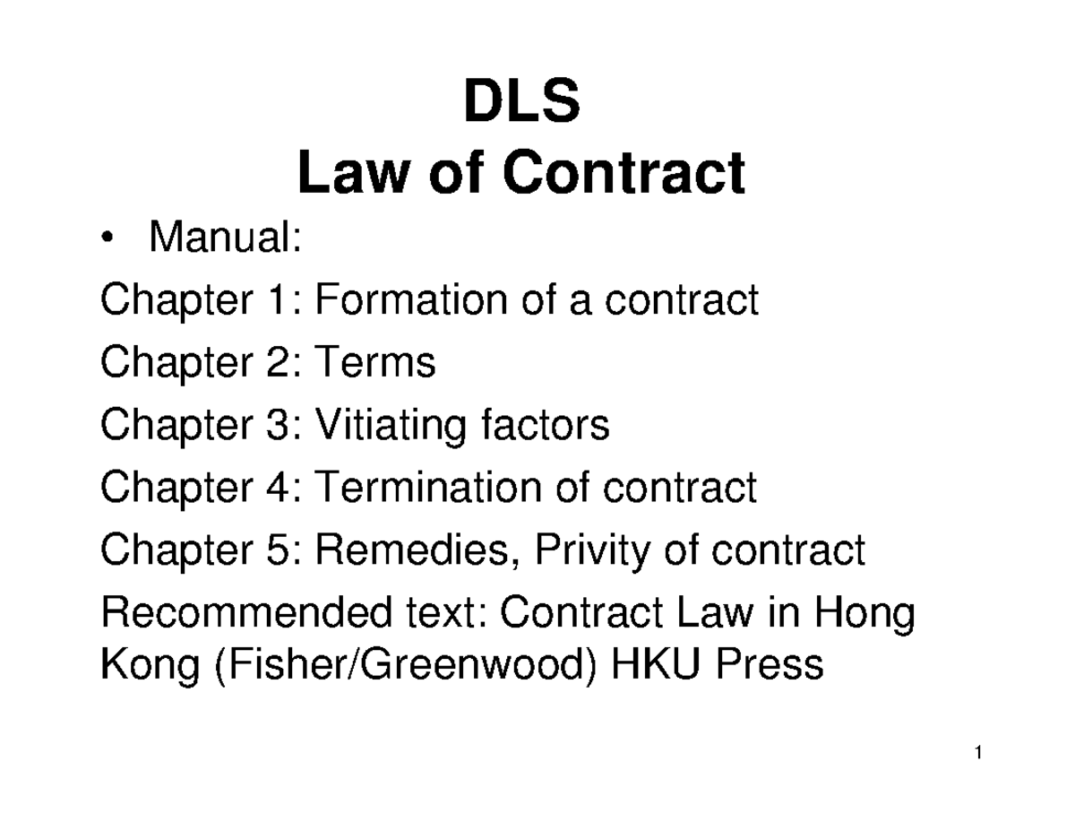M03 Contract Ch 1A Intro Agreement - DLS Law of Contract Manual ...