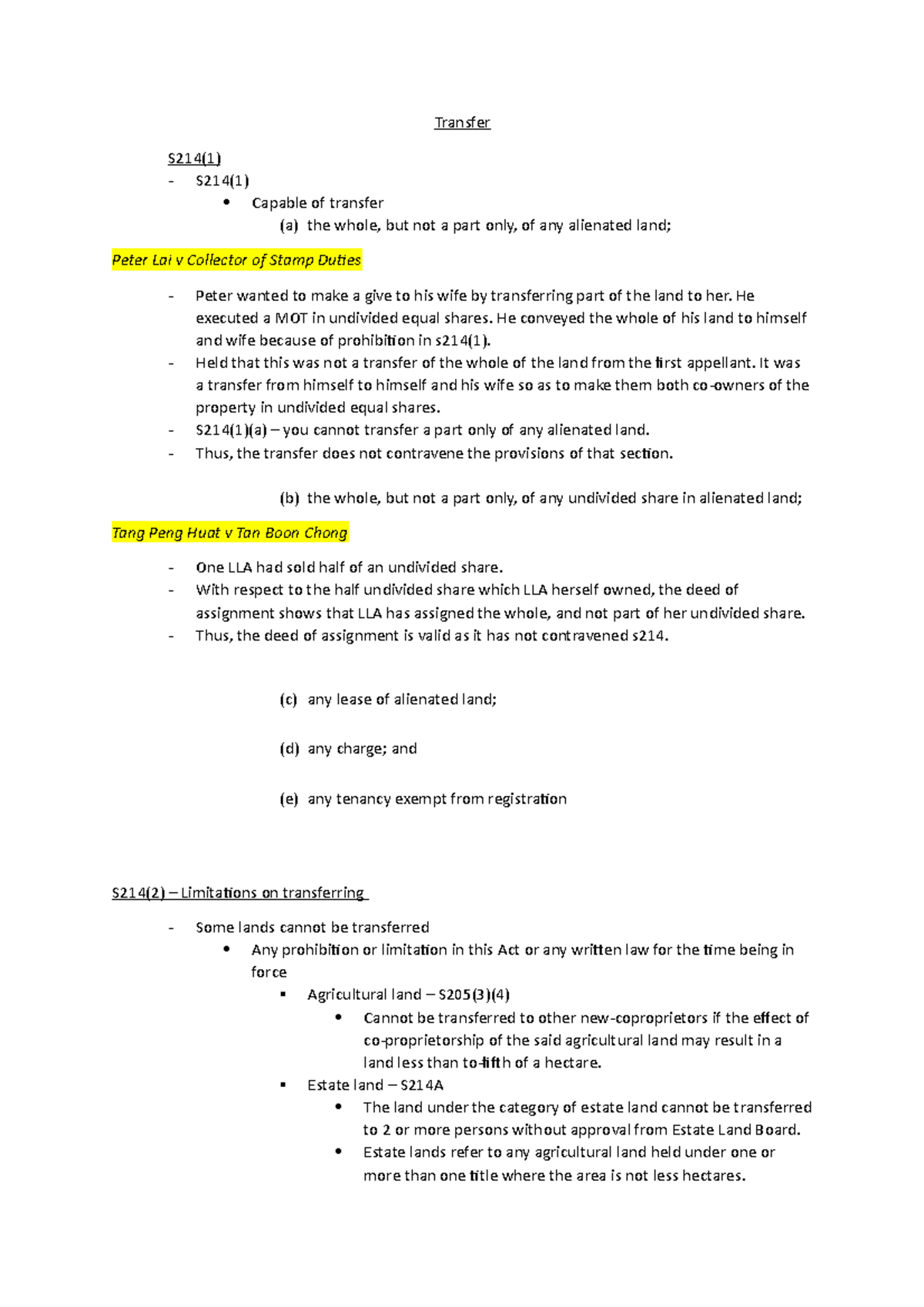 Transfer - Lecture notes - Transfer S214(1) S214(1) Capable of transfer ...