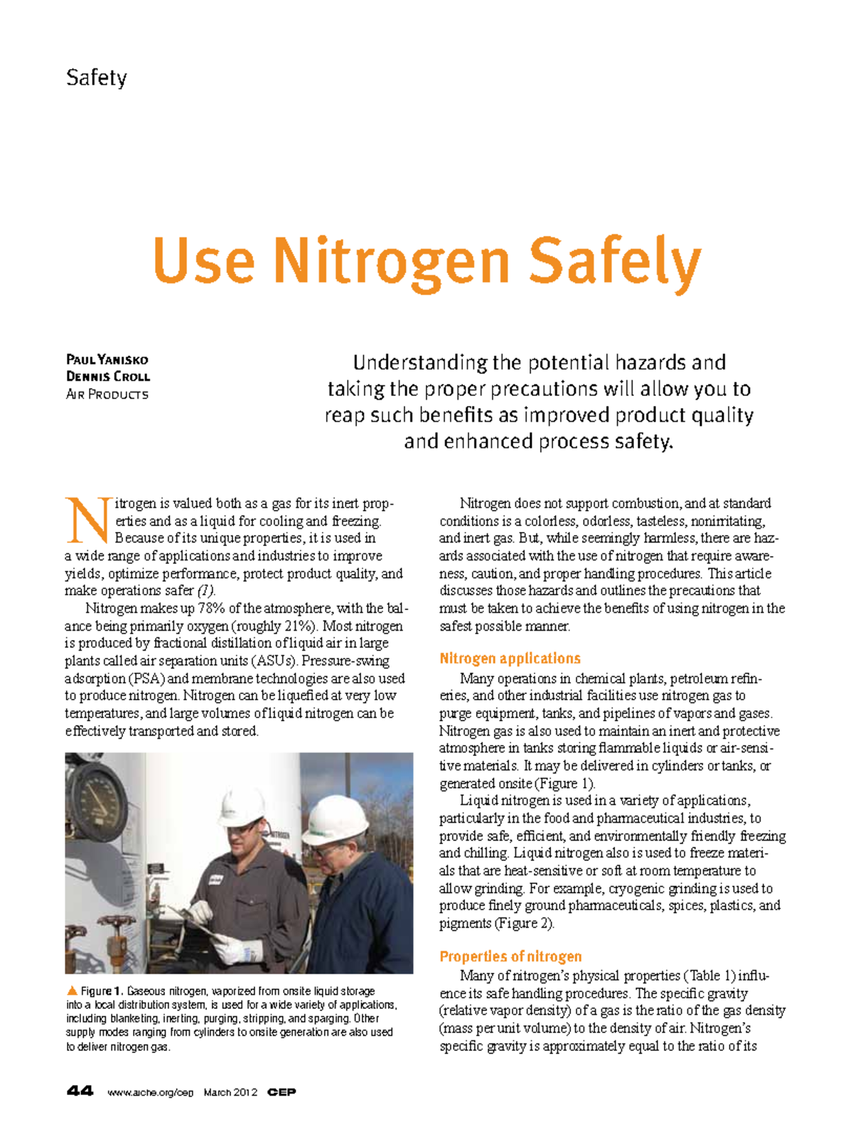 En use nitrogen safely - review - 44 aiche/cep March 2012 CEP Safety N ...
