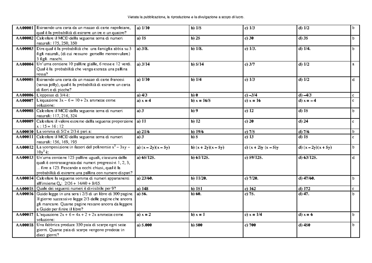 AA - Banca dati di quiz per entrare in finanza - AA00001 Estraendo una carta da un mazzo di ...