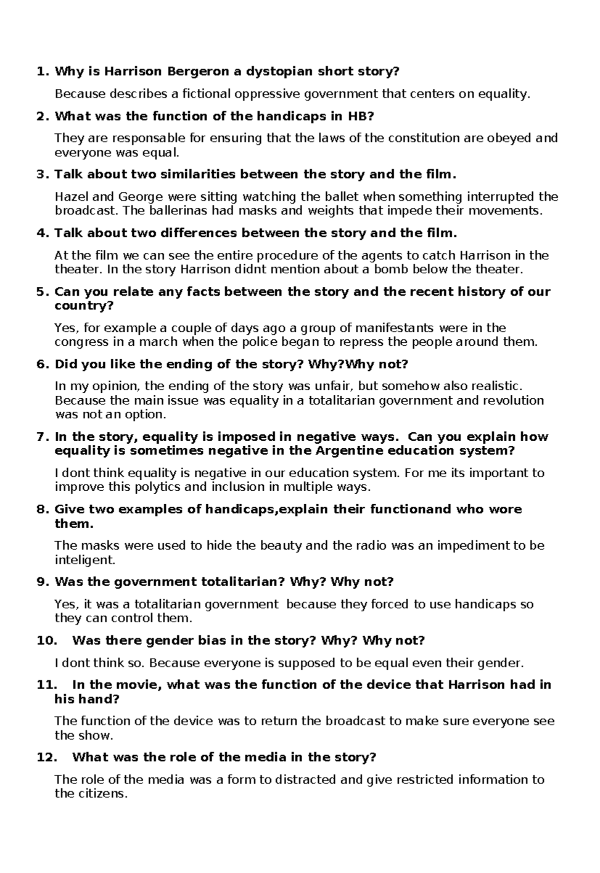 Harrison Bergeron questions - Why is Harrison Bergeron a dystopian ...