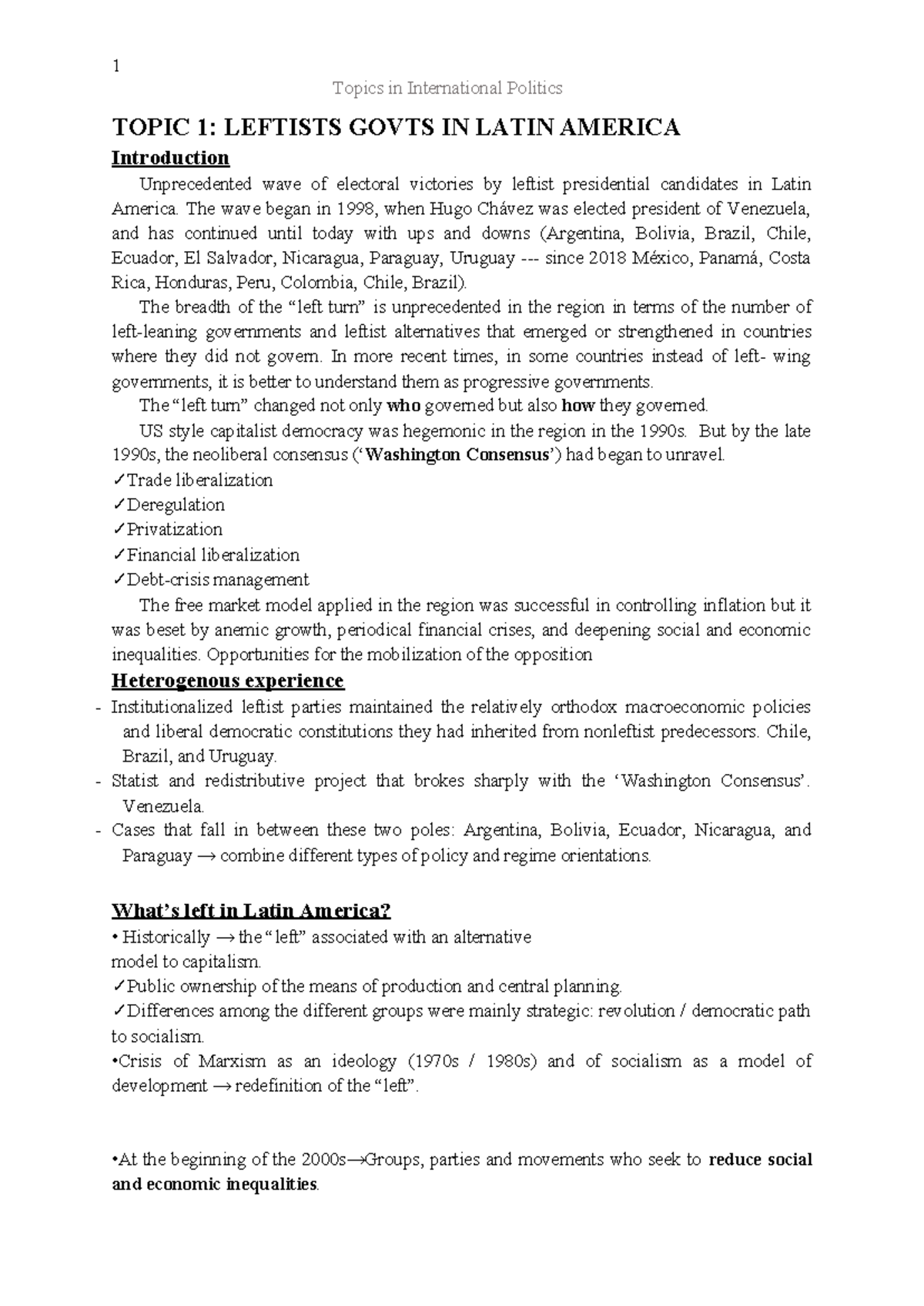 Topic 1 Latin America - Topics in International Politics TOPIC 1 ...