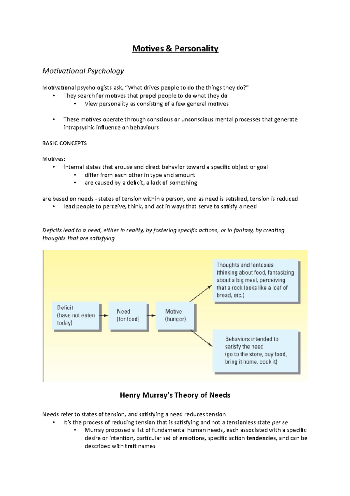 Motives - Lecture Notes - Motives & Personality Motivational Psychology ...