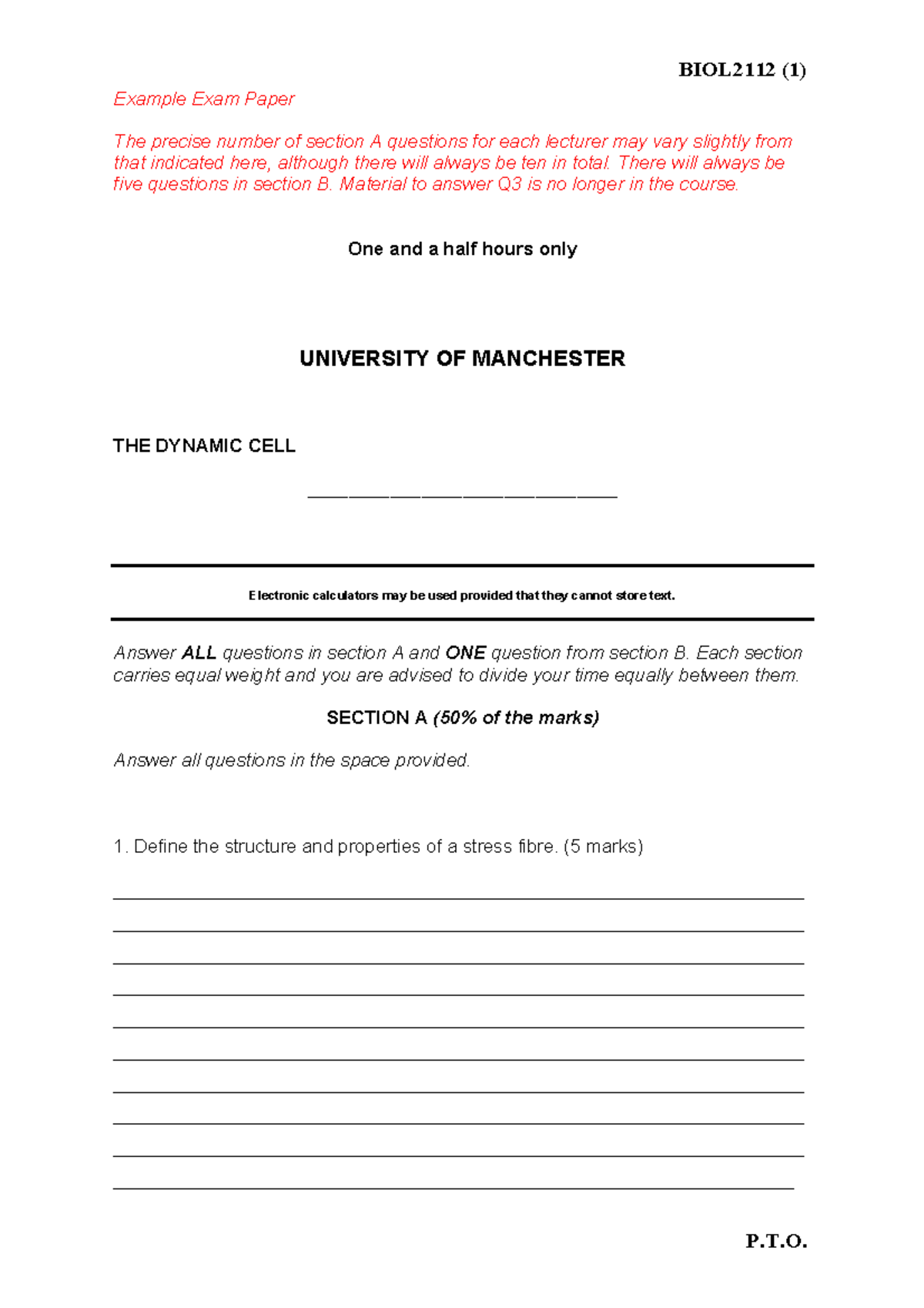 Example Exam Paper - BIOL2112 (1) Example Exam Paper The precise number ...