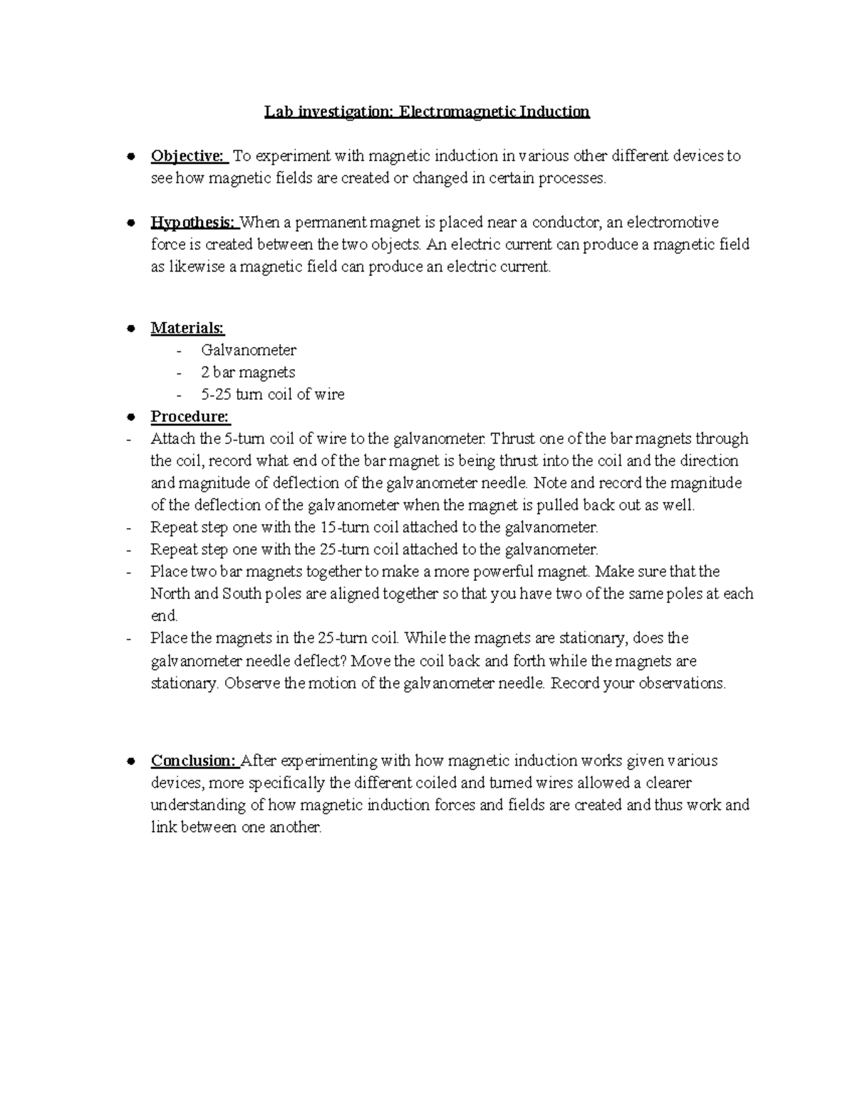 Untitled document - The Lab report is based on electromagnetic ...