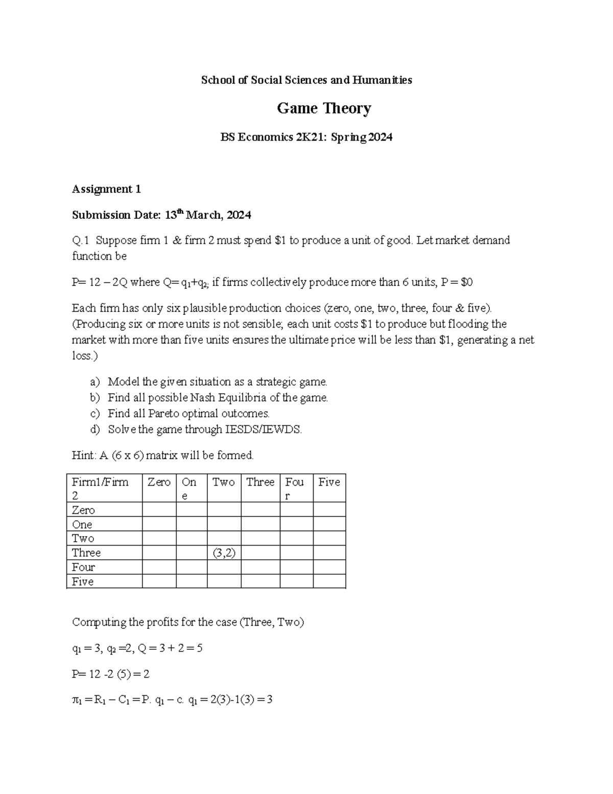 question for game theory - School of Social Sciences and Humanities ...
