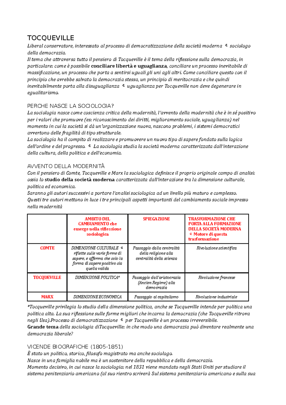 Alexis DE Tocqueville - Riassunto e schema di - TOCQUEVILLE Liberal conservatore, interessato al ...