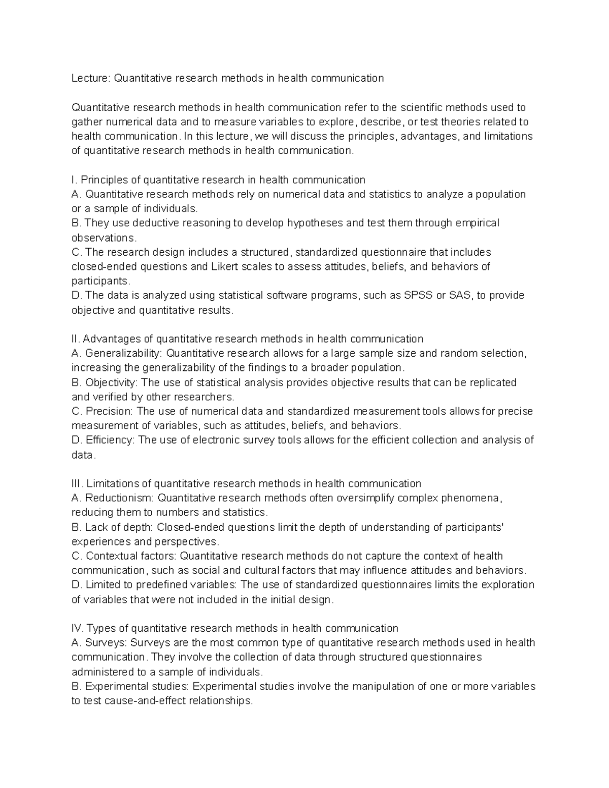 Health Communications (HLE-2410) Lecture 33 - Quantitative research ...