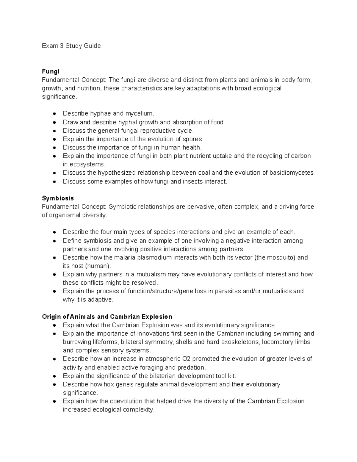 Exam 3 Study Guide - Exam 3 Study Guide Fungi Fundamental Concept: The ...