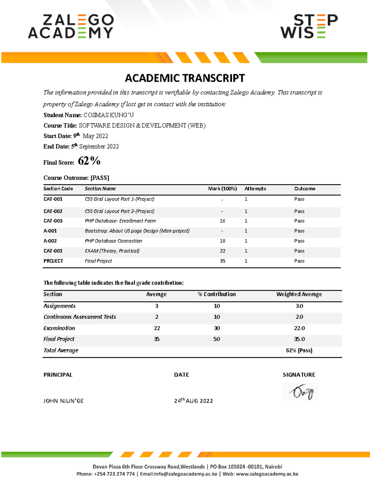 Cosmas Kungú-Transcript-Web Design - web application - JKUAT - Studocu
