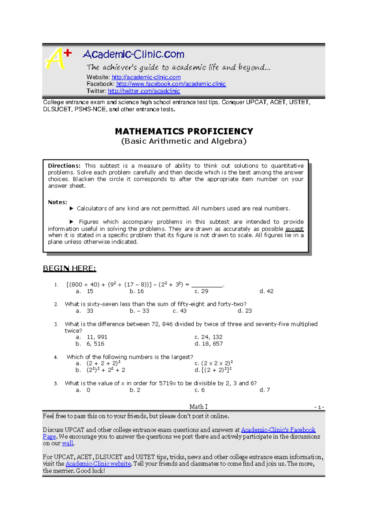 Math-Module-1 - MATH- Algebra - - Studocu