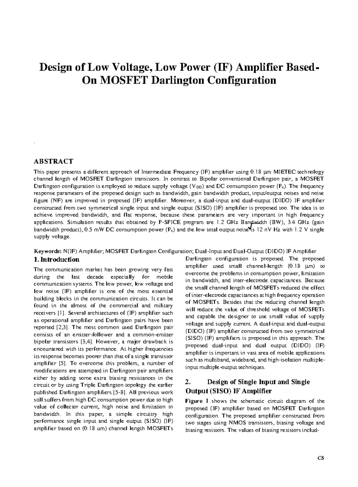 Design of Low Voltage, Low Power (IF) Amplifier Based-On MOSFET ...