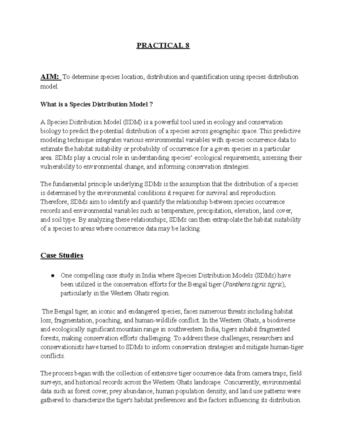 Practical 8 - PRACTICAL 8 AIM: To determine species location, distribution and quantification ...