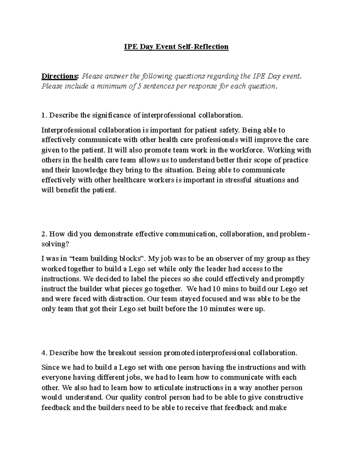 IPE Day Event Self-Reflection copy - IPE Day Event Self-Reflection ...