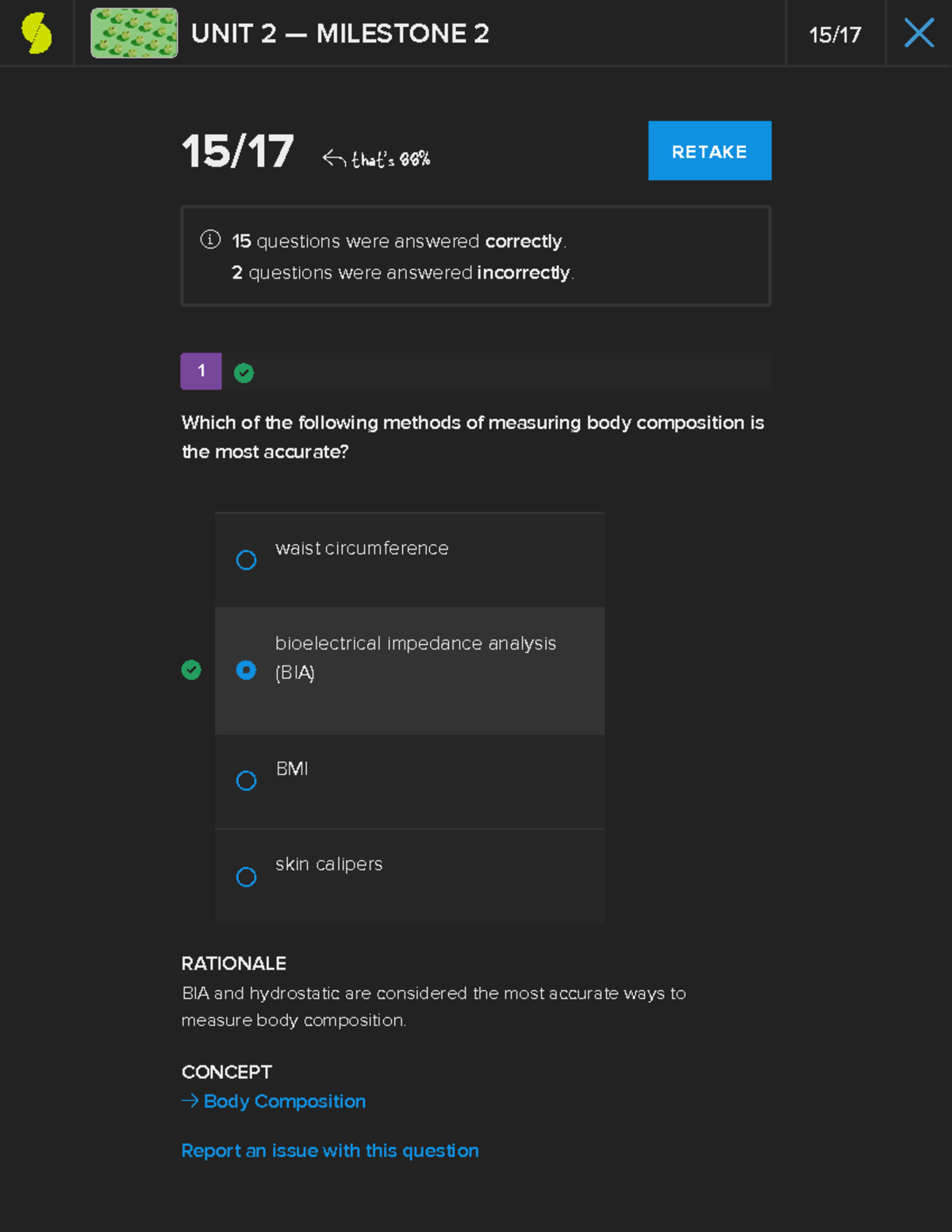 Sophia intro to Nutrition Milestone 2 - 1 CONCEPT → Body Composition 15 ...