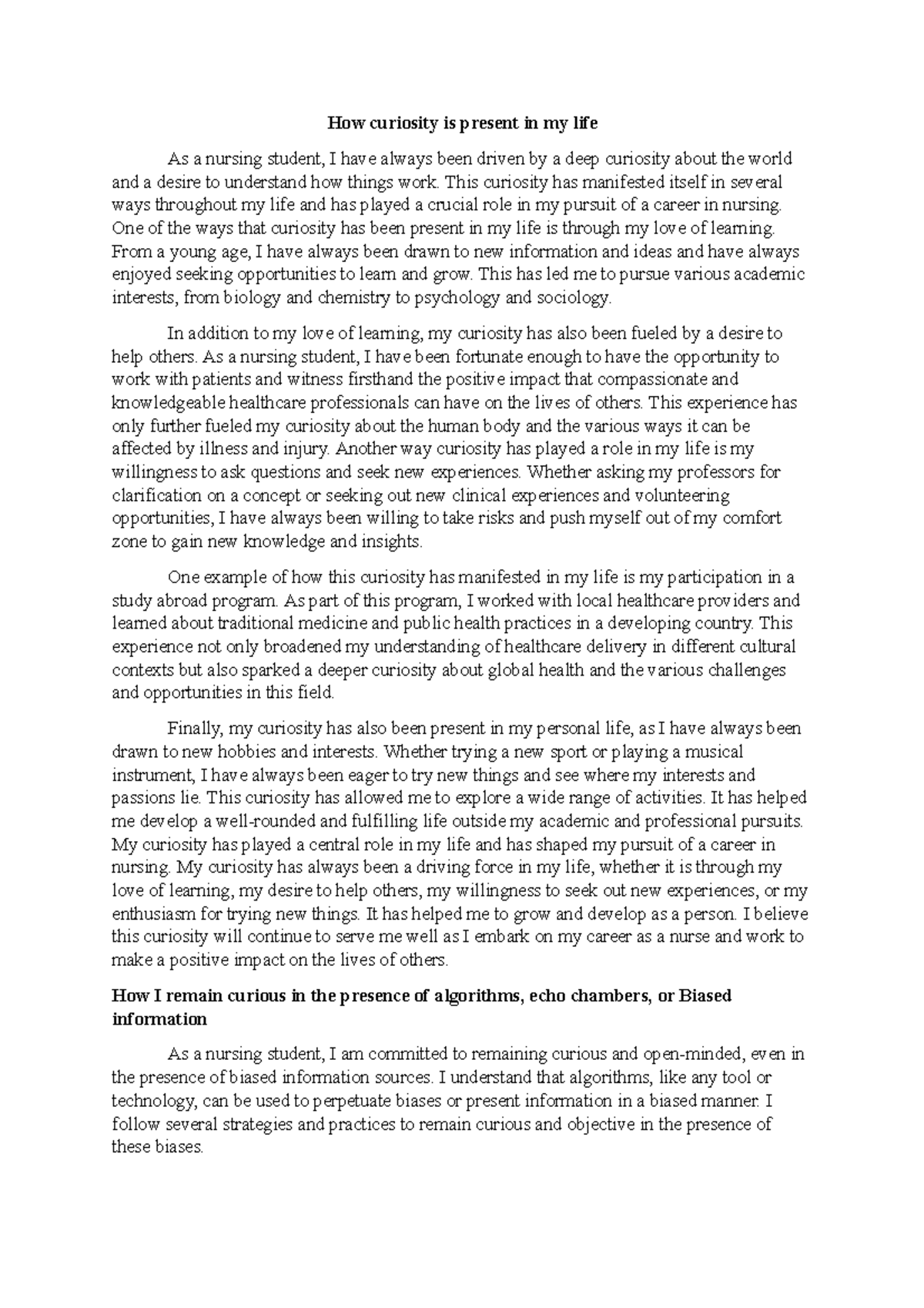 How curosity is present in my life - This curiosity has manifested ...