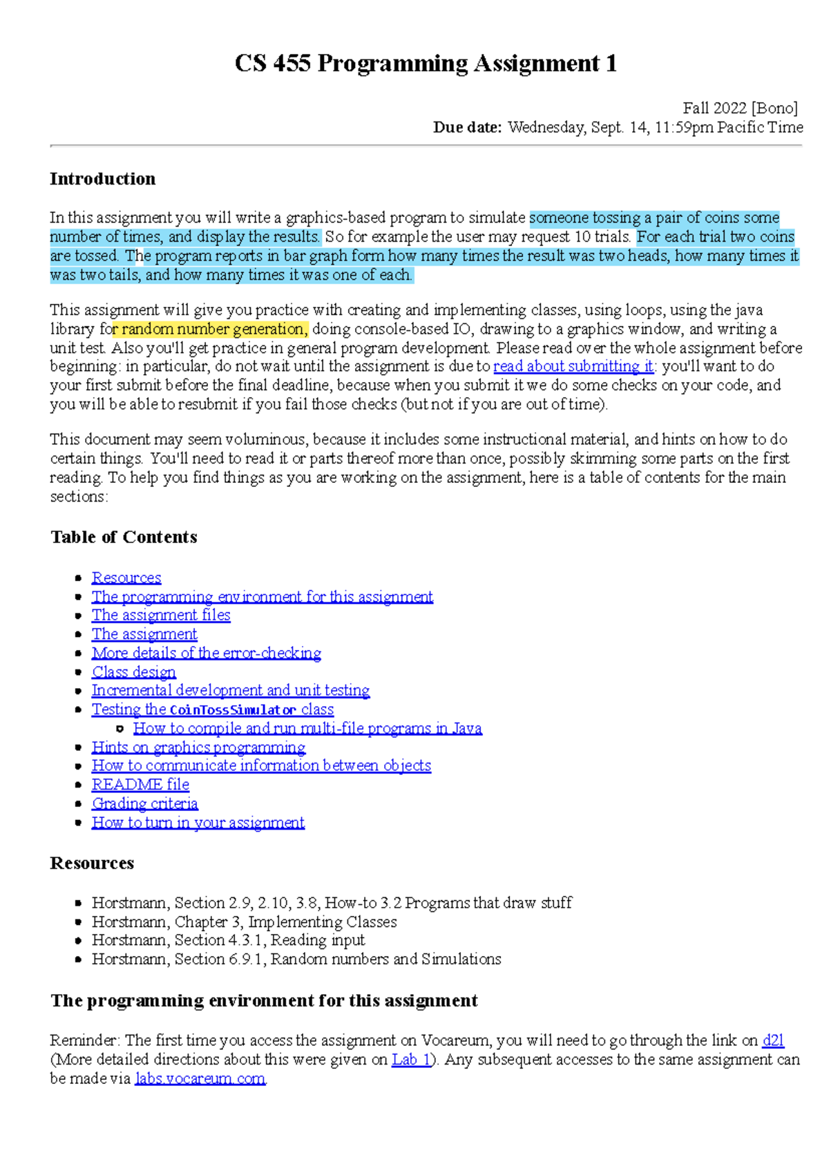 PA1 Description - Programming Assignment 1 - CS 455 Programming Assignment 1 Fall 2022 [Bono ...