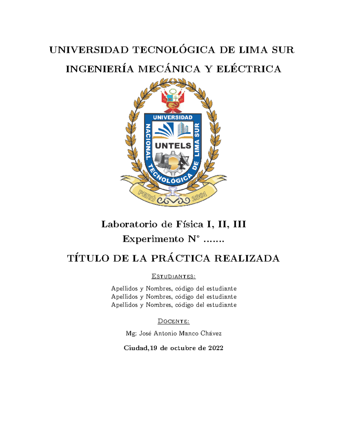 Plantilla Untels - Fisica 1 - UNIVERSIDAD TECNOL ́OGICA DE LIMA SUR ...
