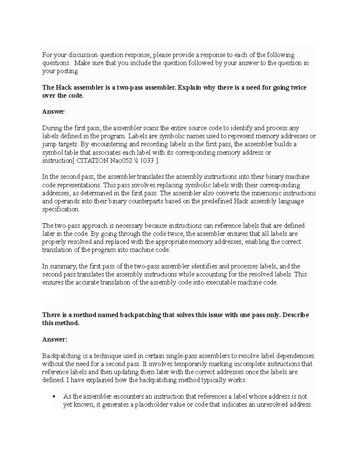 Discussion 7 - For your discussion question response, please provide a ...