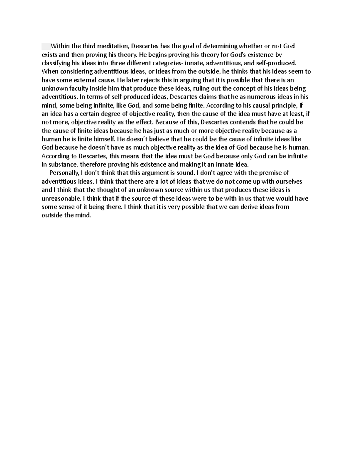 Descartes- Proof of God's Existence - Within the third meditation ...