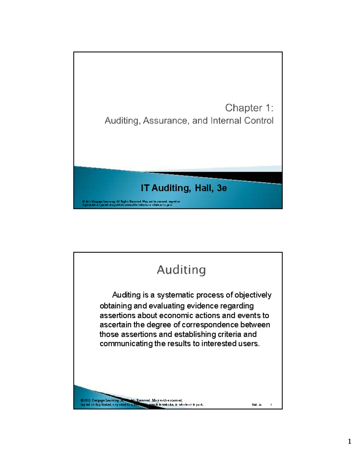 Introduction - Auditing - © 2011 Cengage Learning. All Rights Reserved ...