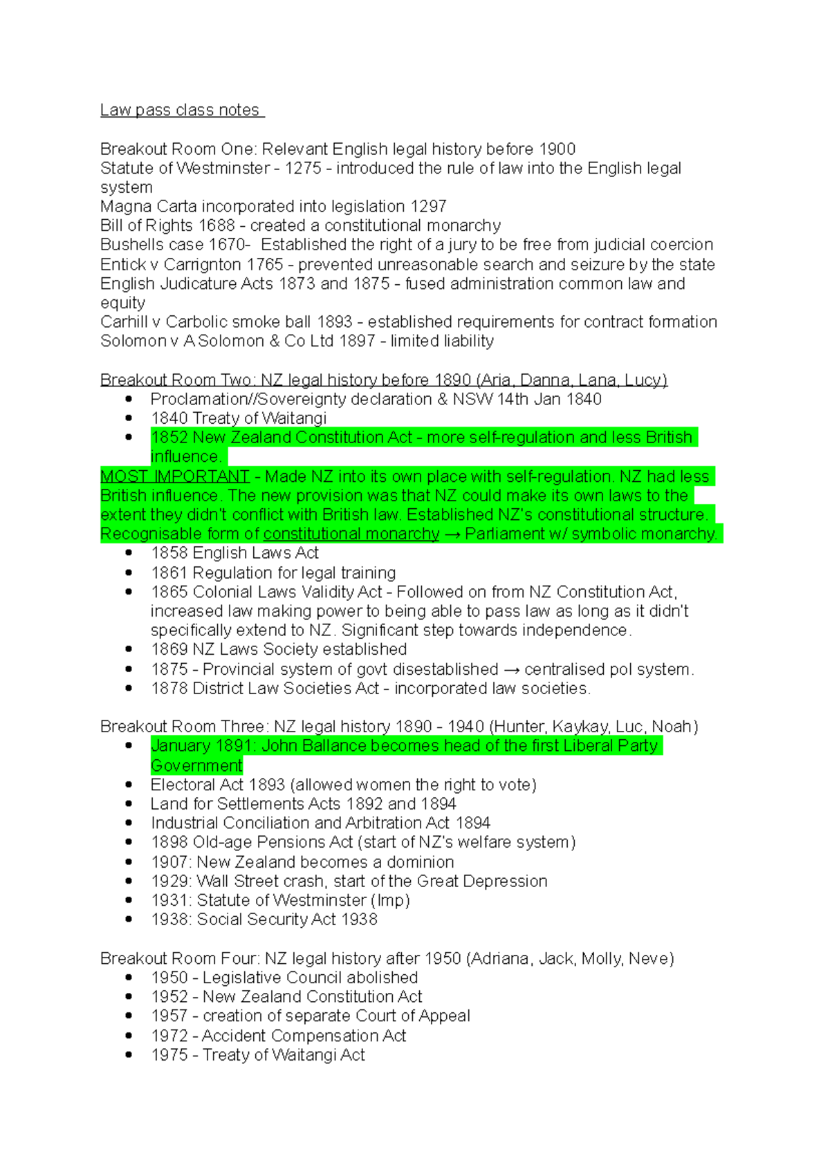 Law pass class notes - Law pass class notes Breakout Room One: Relevant ...