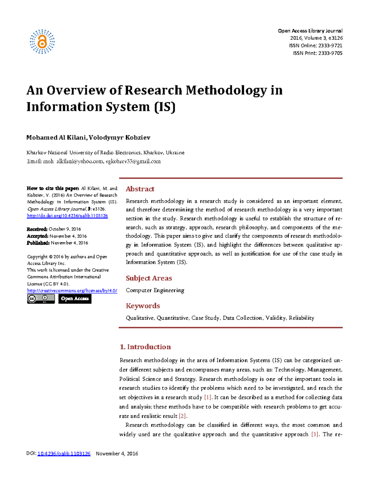 An Overview of Research Methodology in - Open Access Library Journal ...