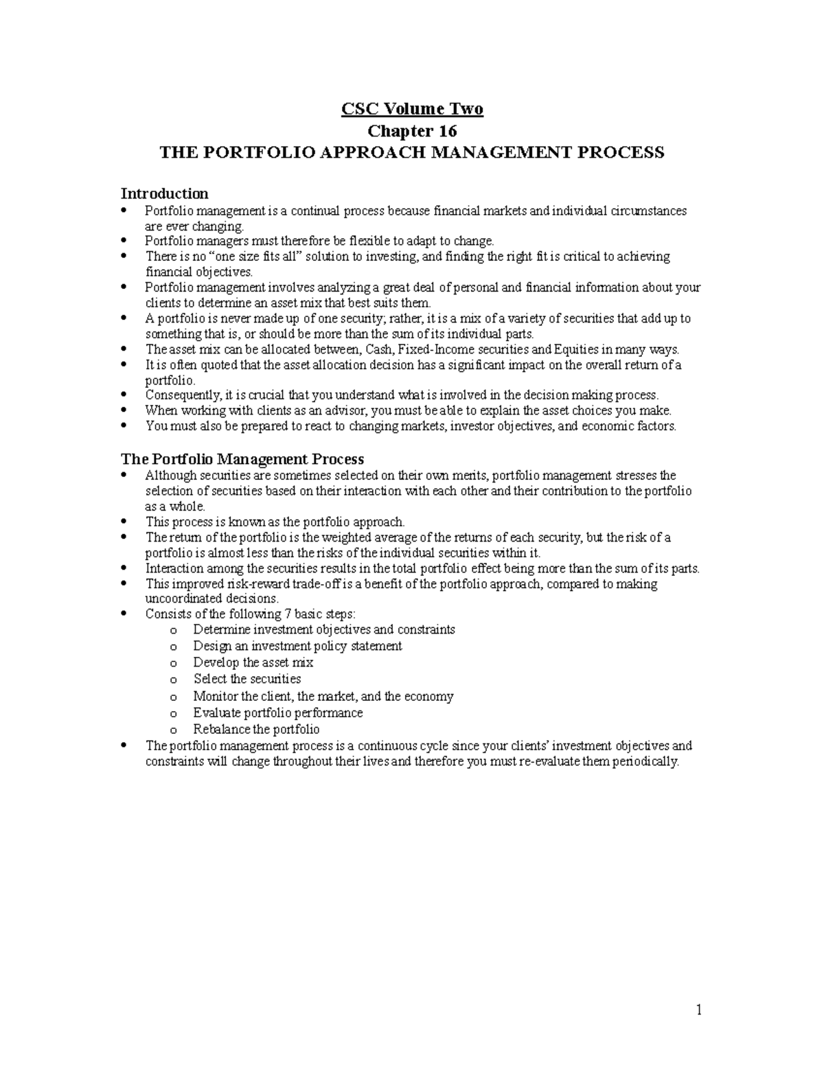 CSC Volume 2 (ch 16) 2018 - CSC Volume Two Chapter 16 THE PORTFOLIO APPROACH MANAGEMENT PROCESS ...